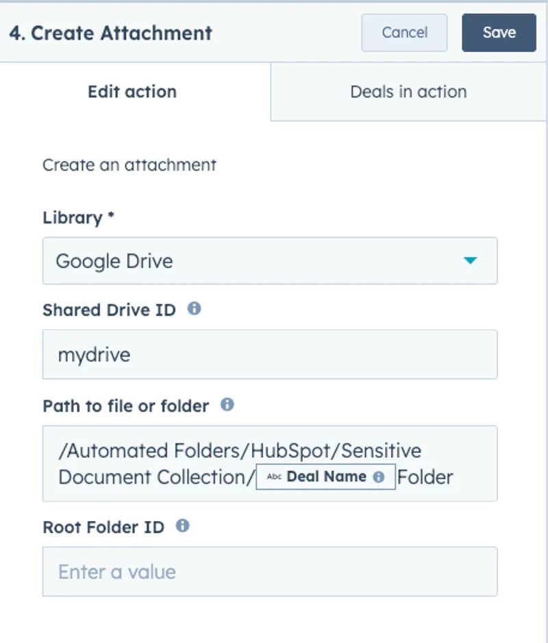 Create Attachment Action - HubSpot