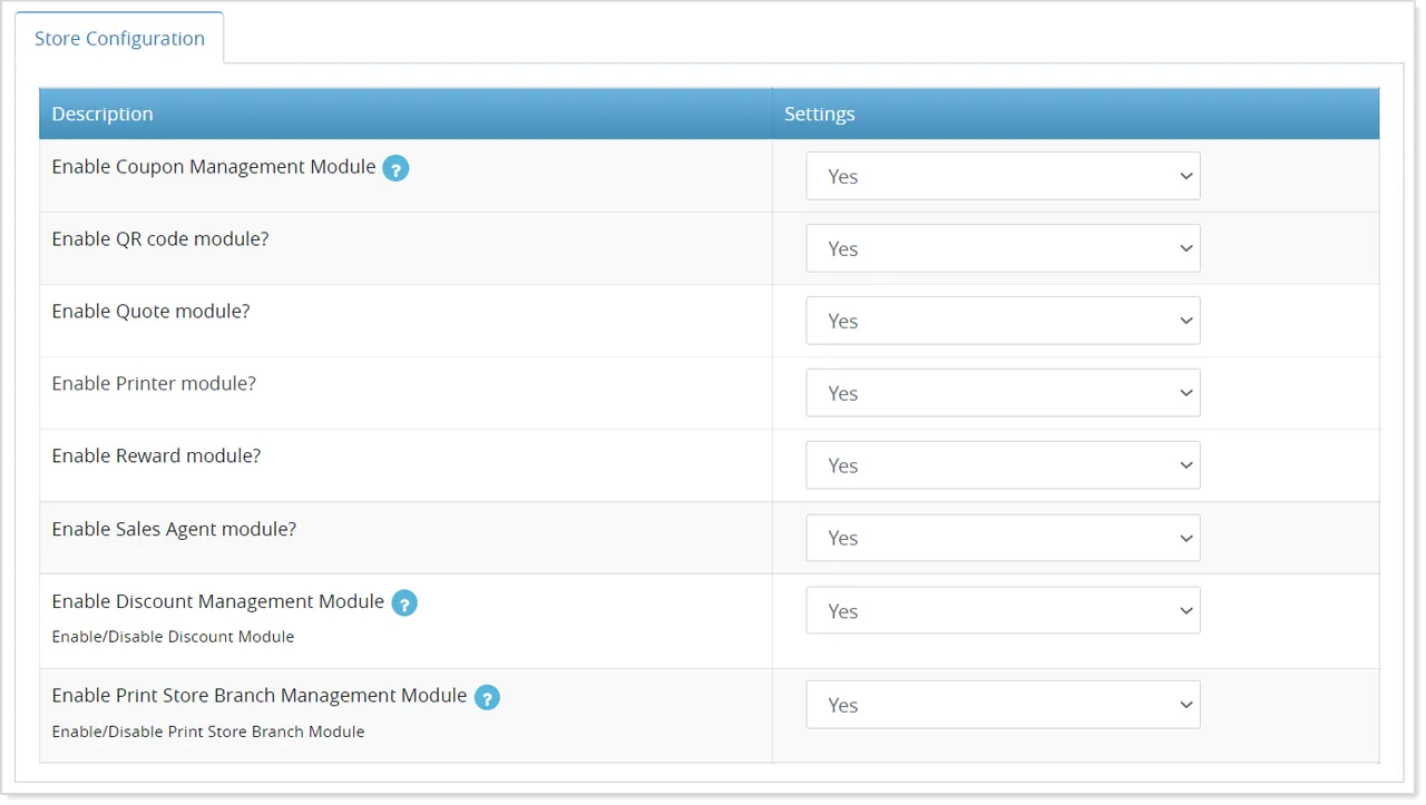 Store Configuration Tab - User Manual
