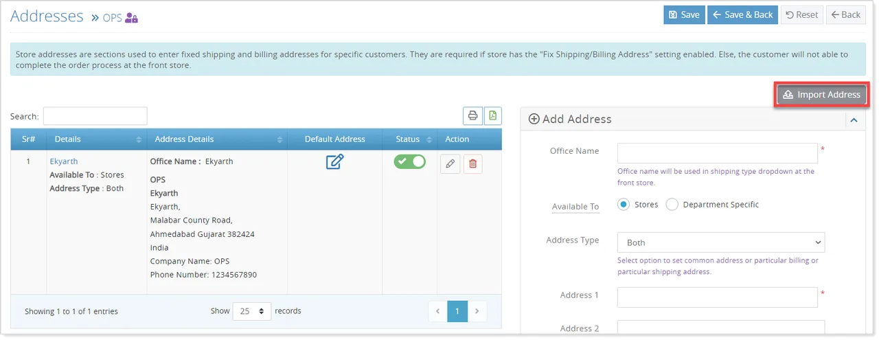 Manage Addresses - User Manual
