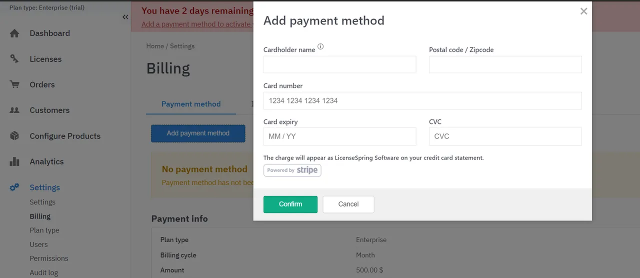 Billing - LicenseSpring Documentation