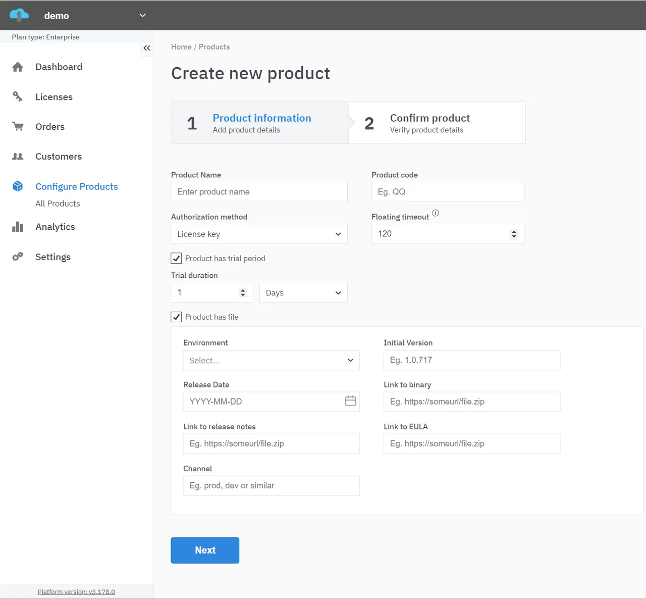 Product Configuration - LicenseSpring Documentation