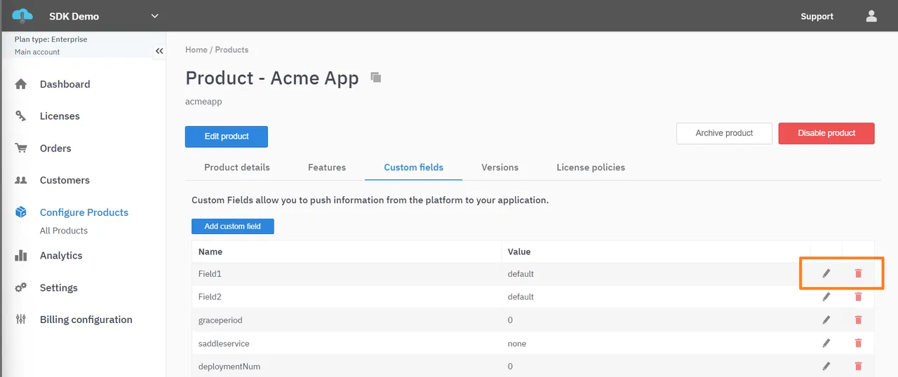 Product Custom Fields - LicenseSpring Documentation