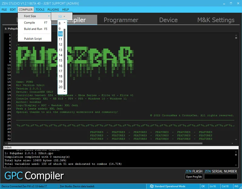 Zen Studio - Compiler Panel - Cronus Zen Guide