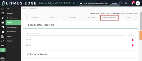 Configure DNS/NTP Servers | Litmus Automation Documentation - Litmus Technical Documentation