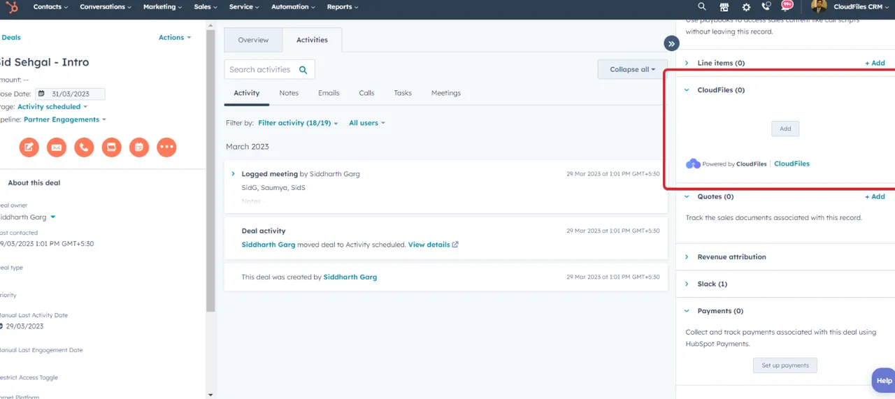 Using the CloudFiles widget on HubSpot records - HubSpot