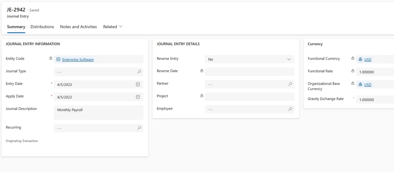 Journal Entries - Gravity Help Documentation