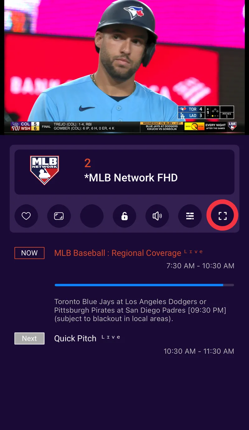 How to use the different features of the Live TV Full-Screen Player ...