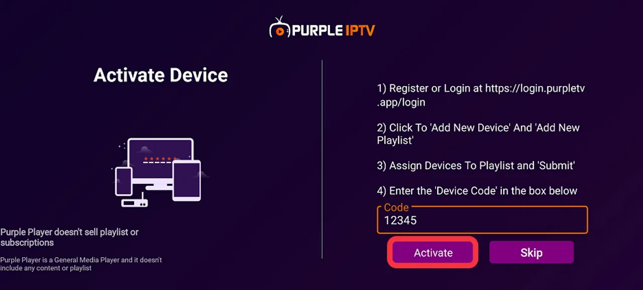 How to Activate Device in IPTV Smart Purple Player - Purple Smart TV