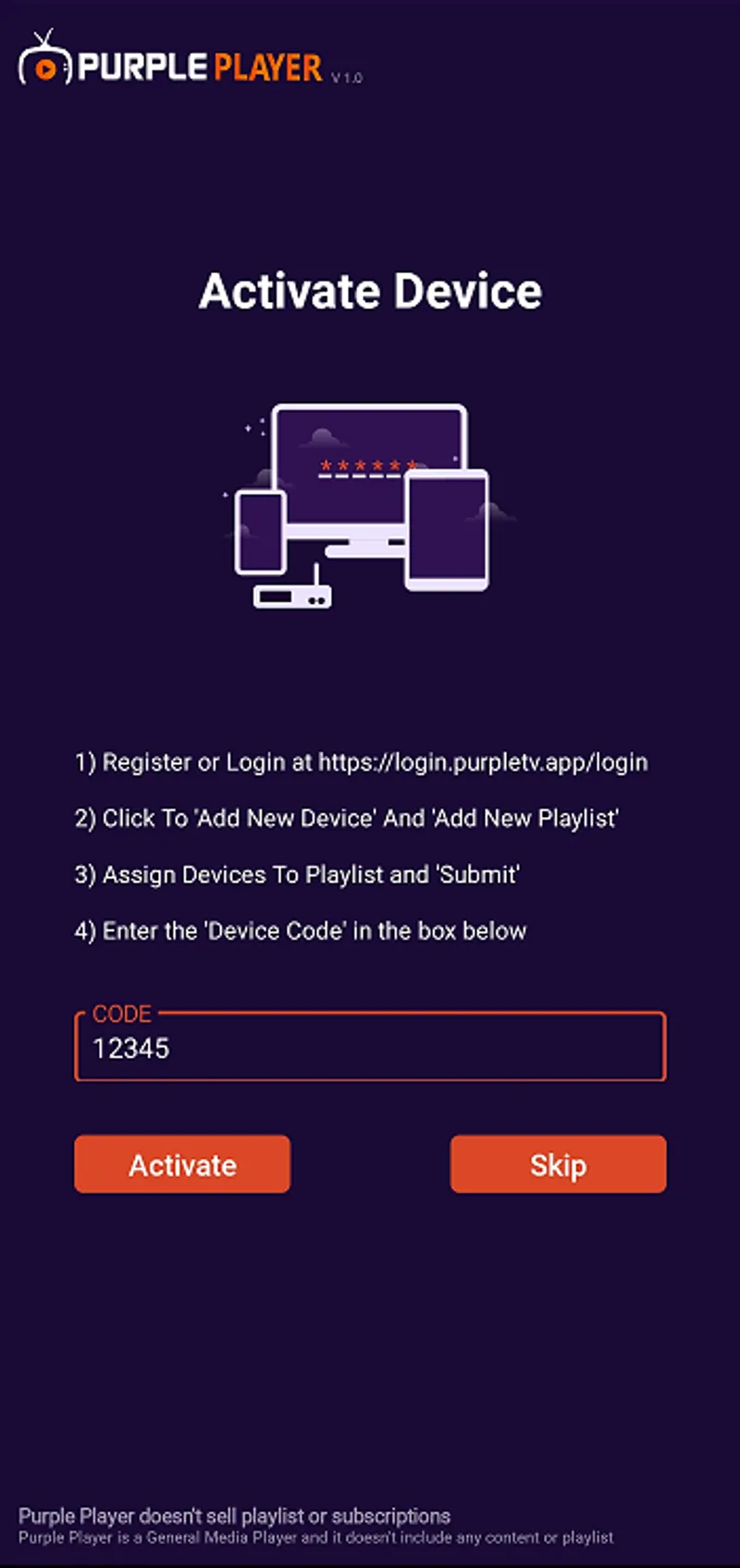 Different ways to Log in to Purple Player for Mobile - Purple Smart TV