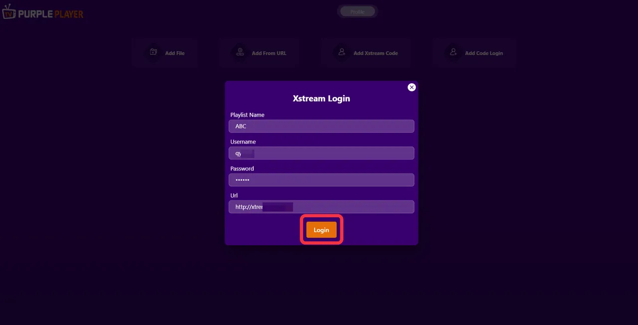 How to Login Adding Xstream Code - Purple Smart TV