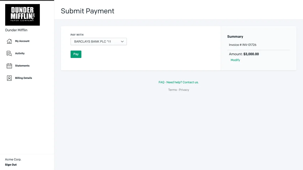 Direct Debit Payments - Invoiced Documentation