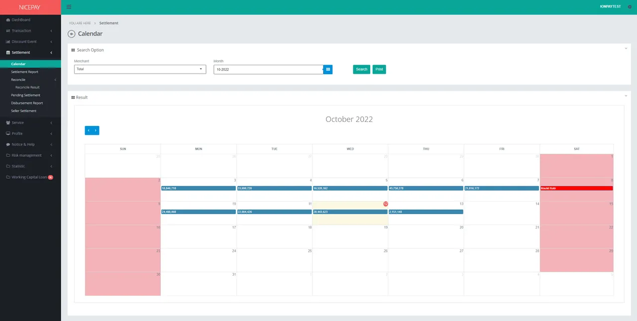 Merchant Management System (MMS) - Calendar - NICEPAY Docs