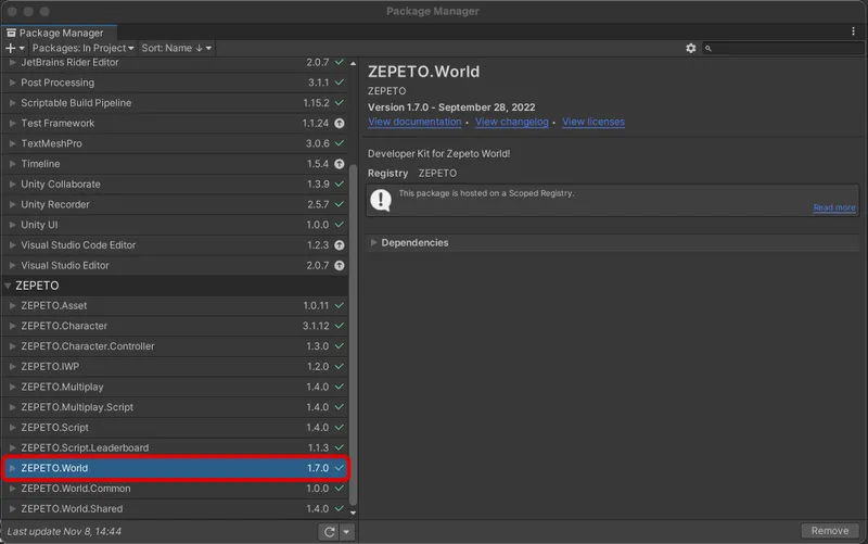 Updating Package - World SDK Guide