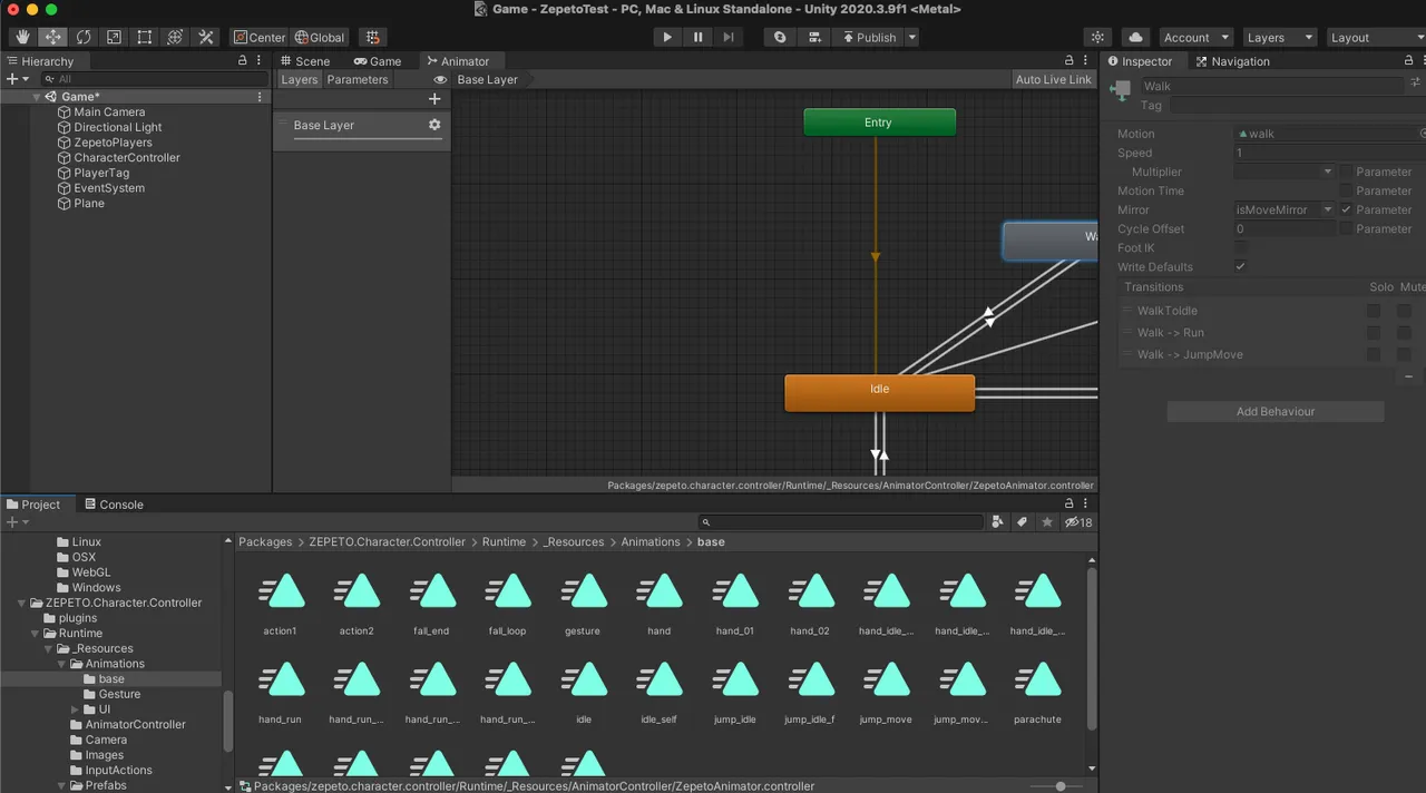 Whether to use ZEPETO character animation - World SDK Guide