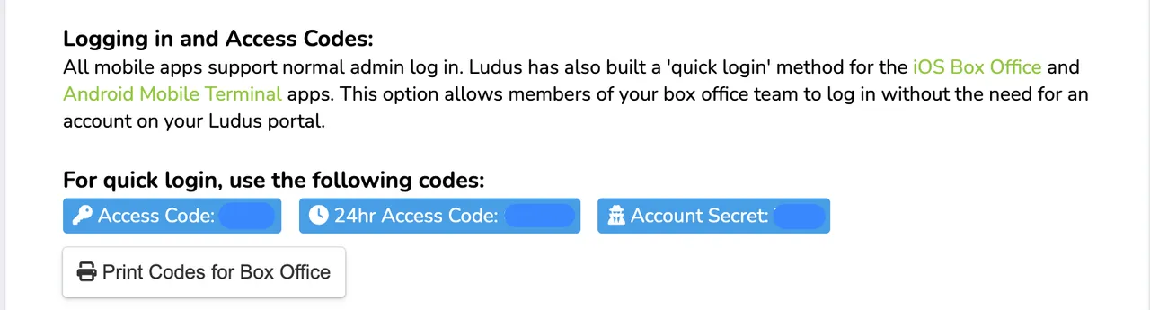 Mobile Access Codes - Ludus Manual