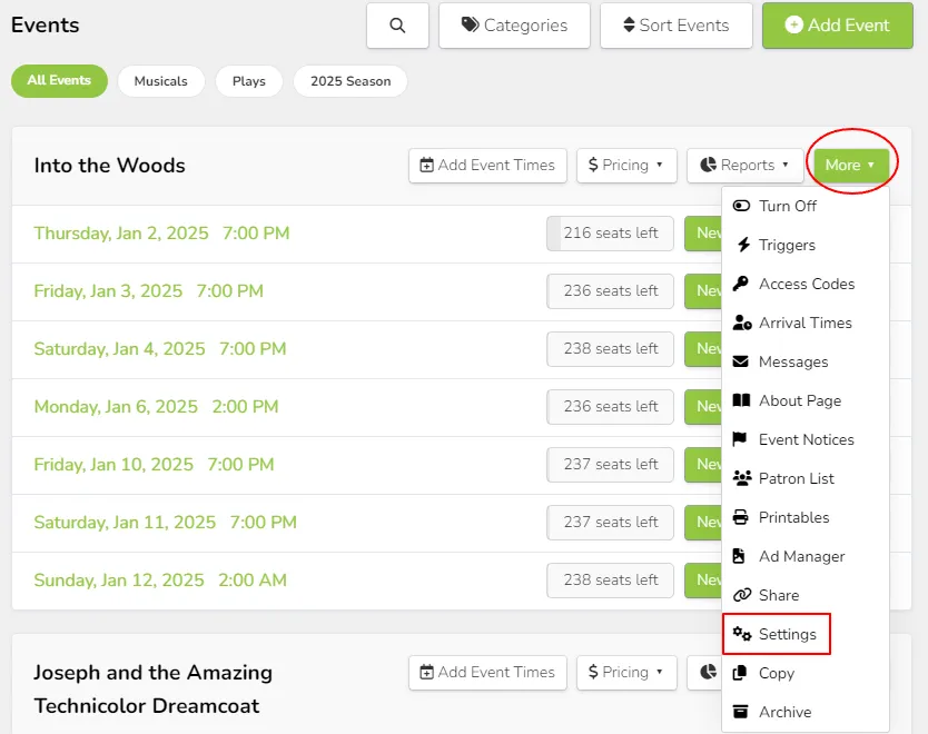 Edit an Event - Ludus Manual