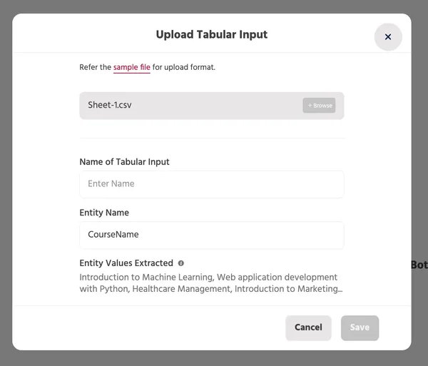 Tabular Input - Engati Product Docs