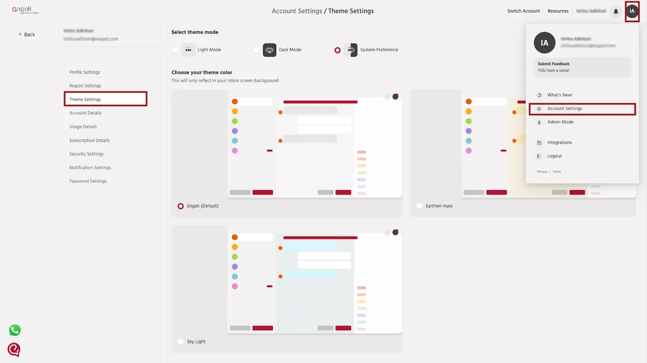 Region & Theme Settings - Engati Product Docs