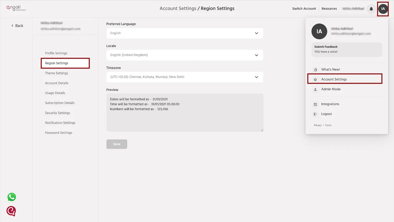 Region & Theme Settings - Engati Product Docs