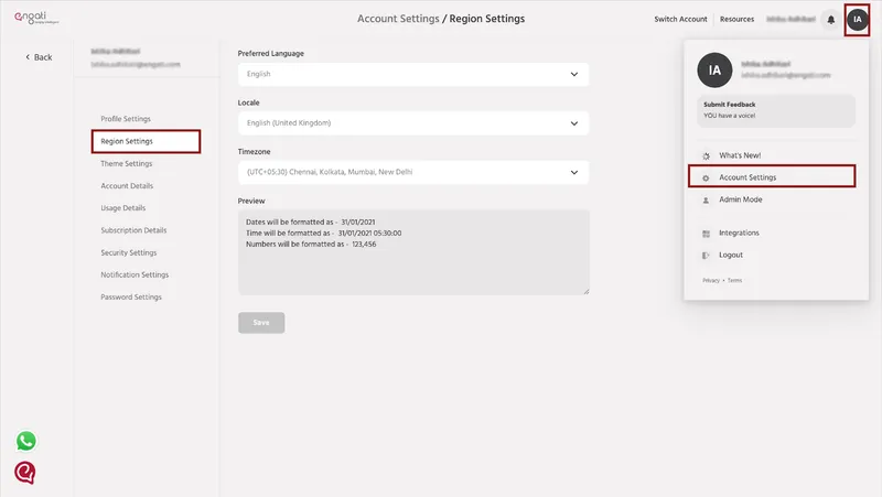 Region & Theme Settings - Engati Product Docs