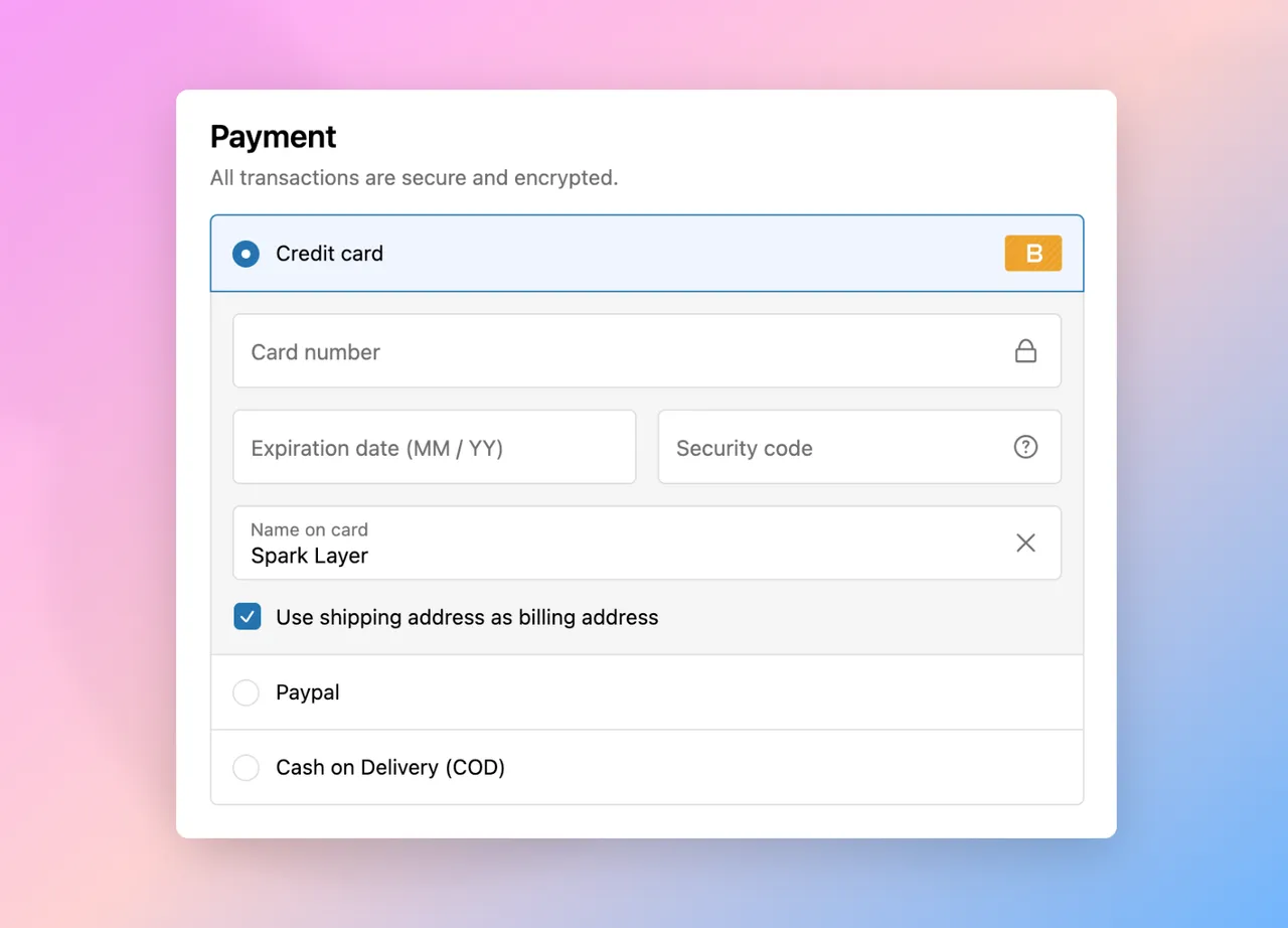 Shopify Payment Methods - SparkLayer Docs