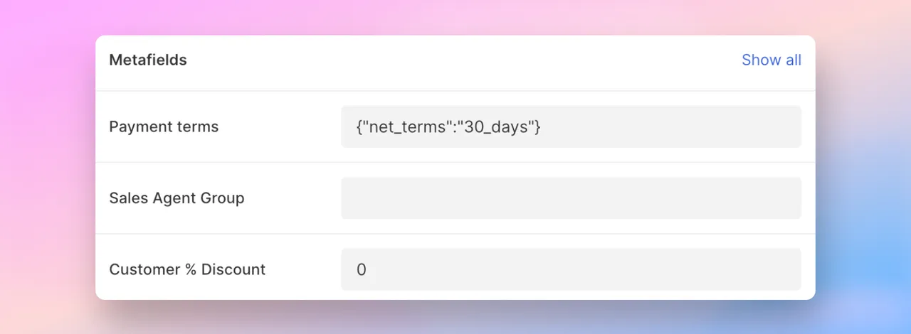 Shopify Metafields & Data - B2B configurations - SparkLayer Docs