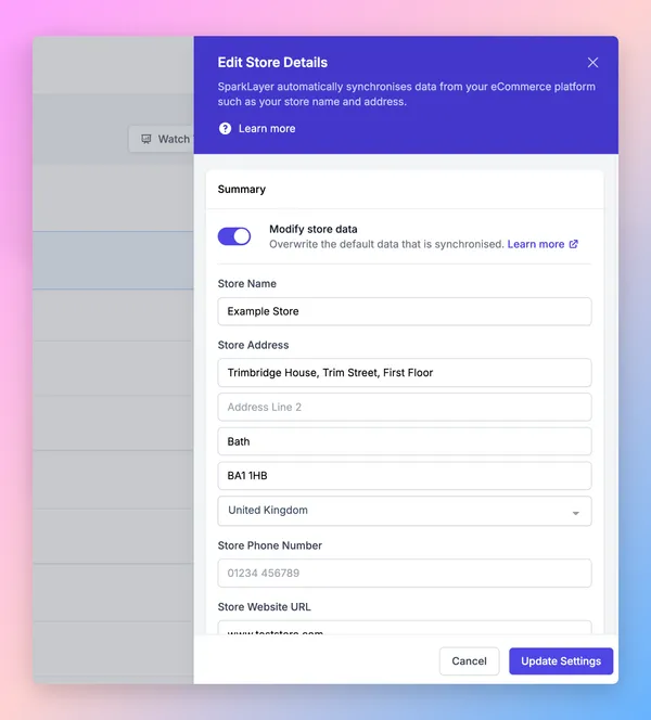 Settings - SparkLayer Docs