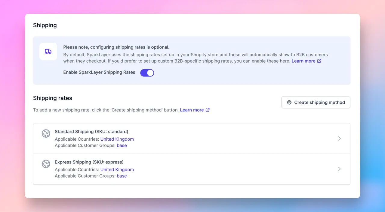 Shipping - SparkLayer Docs
