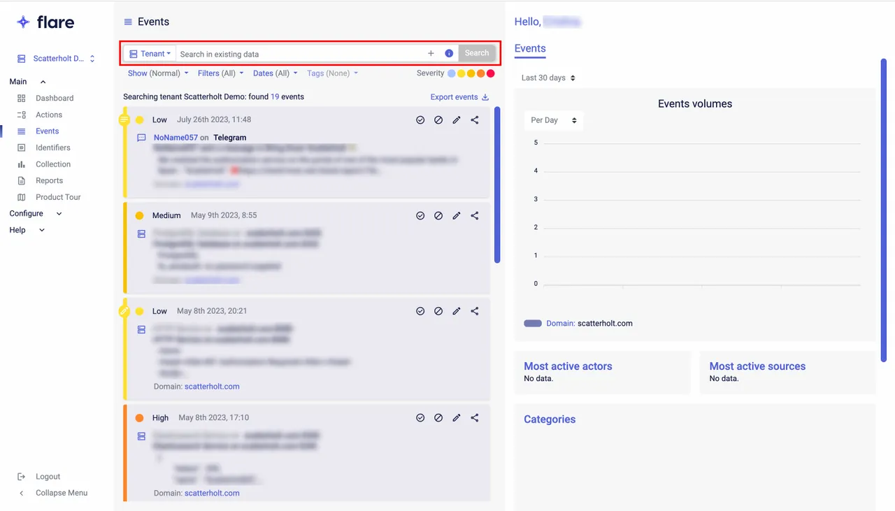 Search in Existing Data - Flare