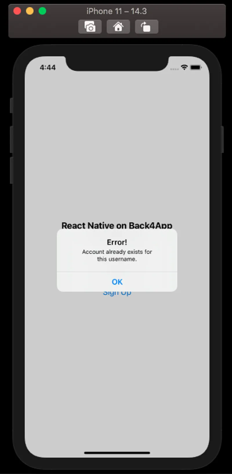 User Registration for React Native - Back4app Backend