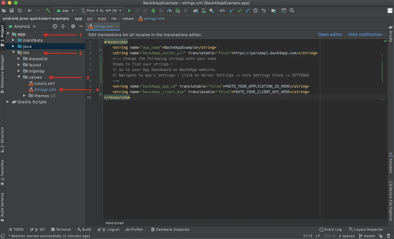 Download an Android project with source code and start using Back4App - Back4app Backend