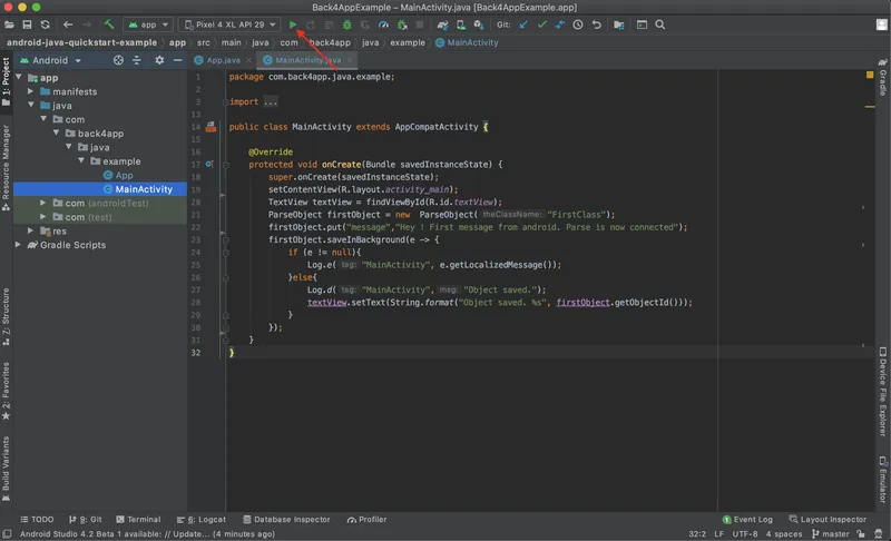 Download an Android project with source code and start using Back4App - Back4app Backend