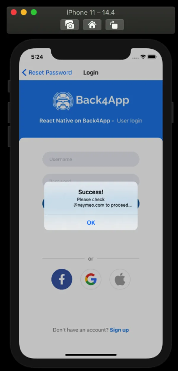 Implementación de Restablecimiento de Contraseña en React Native - Back4app Backend