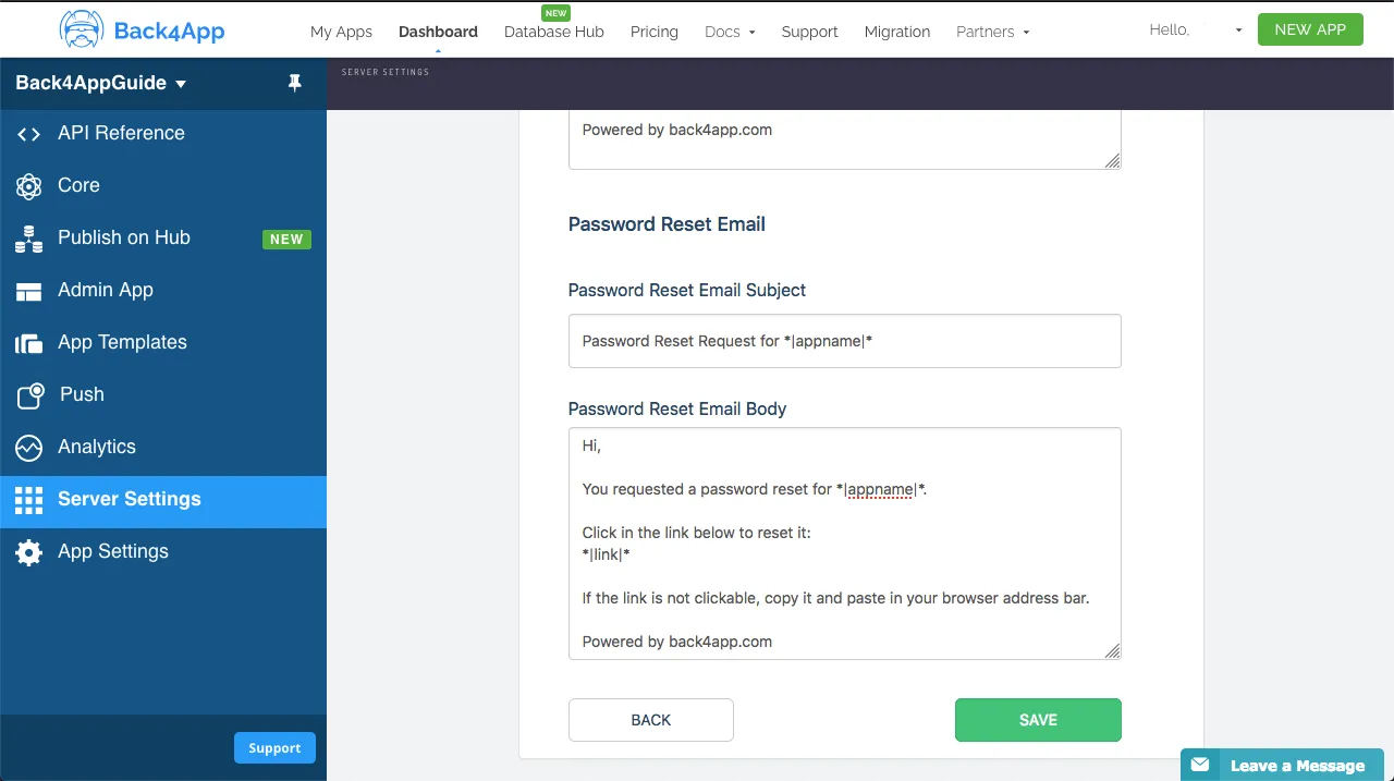 User Password Reset for React - Back4app Backend