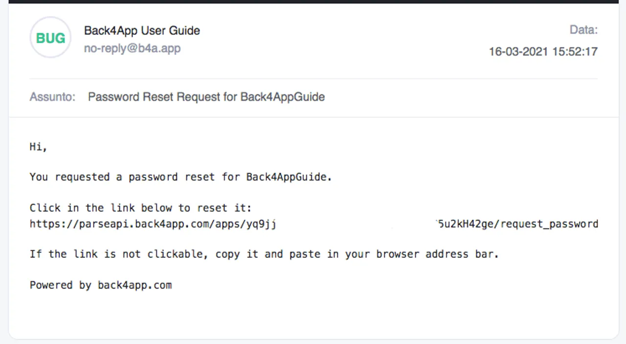 User Password Reset for React - Back4app Backend