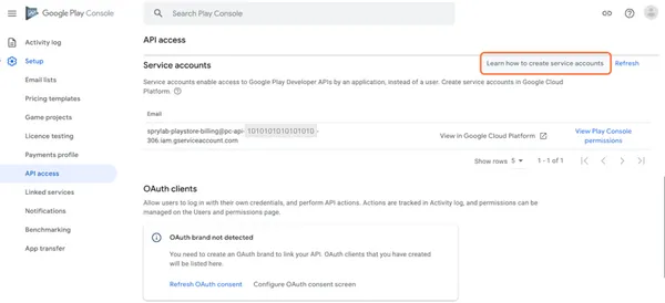 Service account for API access in Google Play - Purple Experience